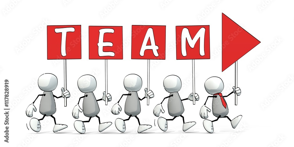 little sketchy men forming a red arrow with signs - team Stock ...