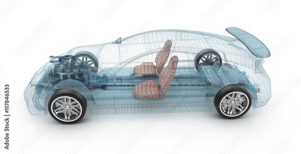 Transparent car design, wire model.3D illustration. My own car design ...