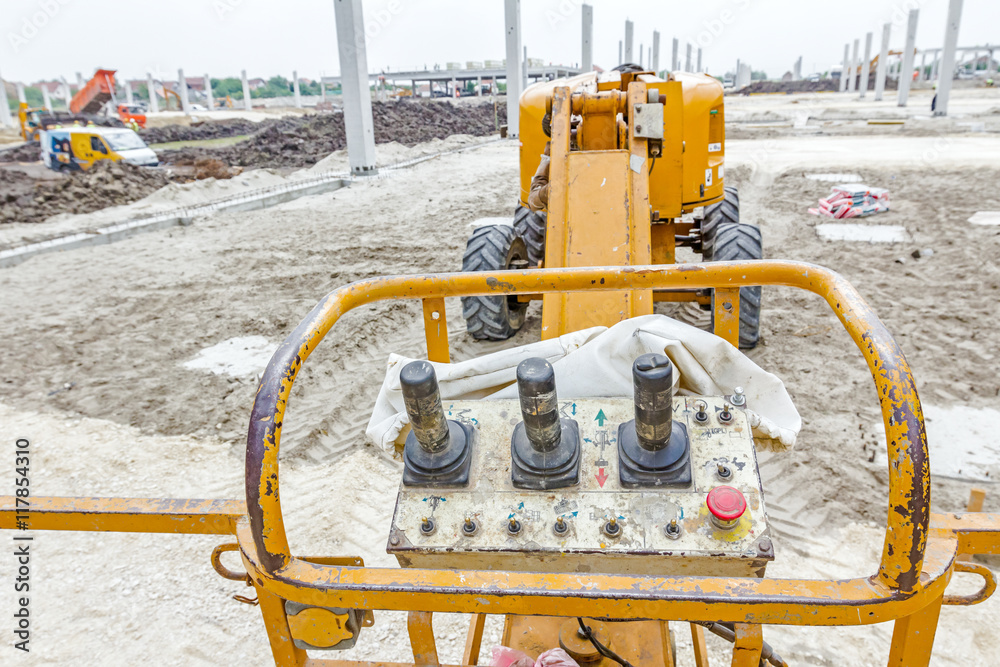 Control panel of cherry picker, buttons with joystick. Stock Photo ...