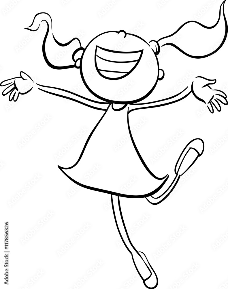 happy girl coloring book Stock Vector | Adobe Stock