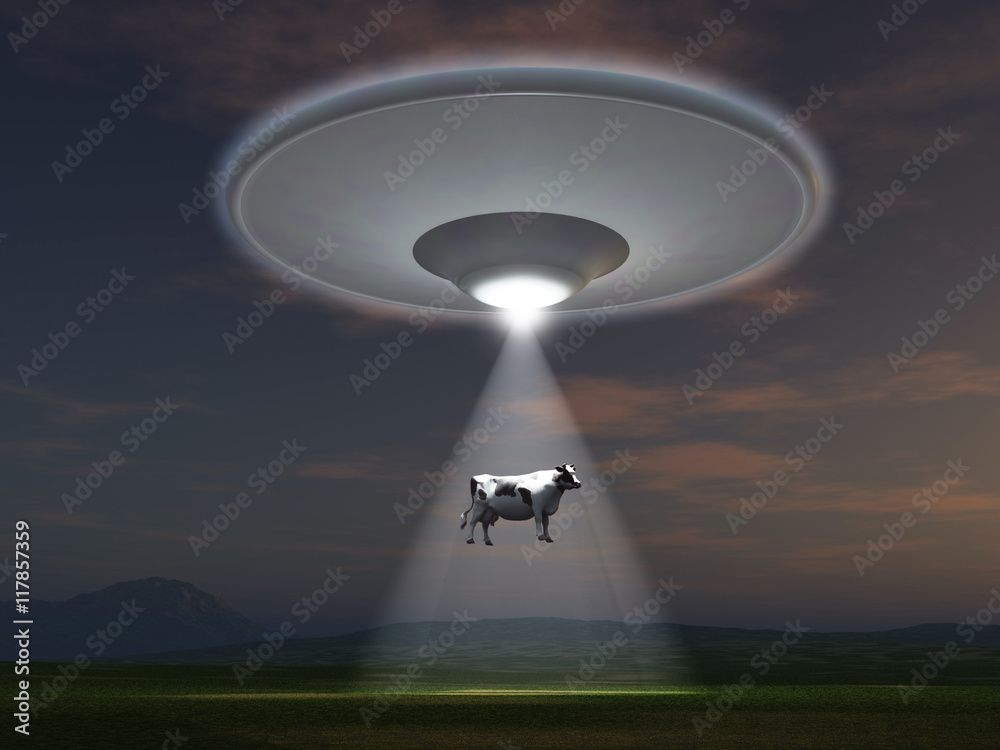Vaca abducida por un OVNI Stock Illustration | Adobe Stock