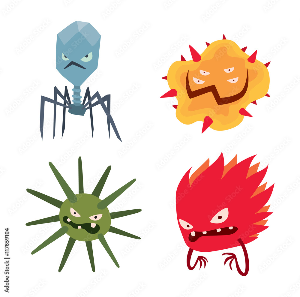Cartoon viruses characters vector set. Stock Vector | Adobe Stock