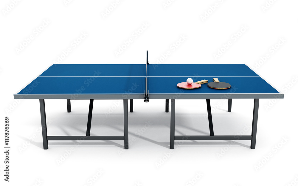 3D illustration of Ping pong table, rackets and ball. Stock ...