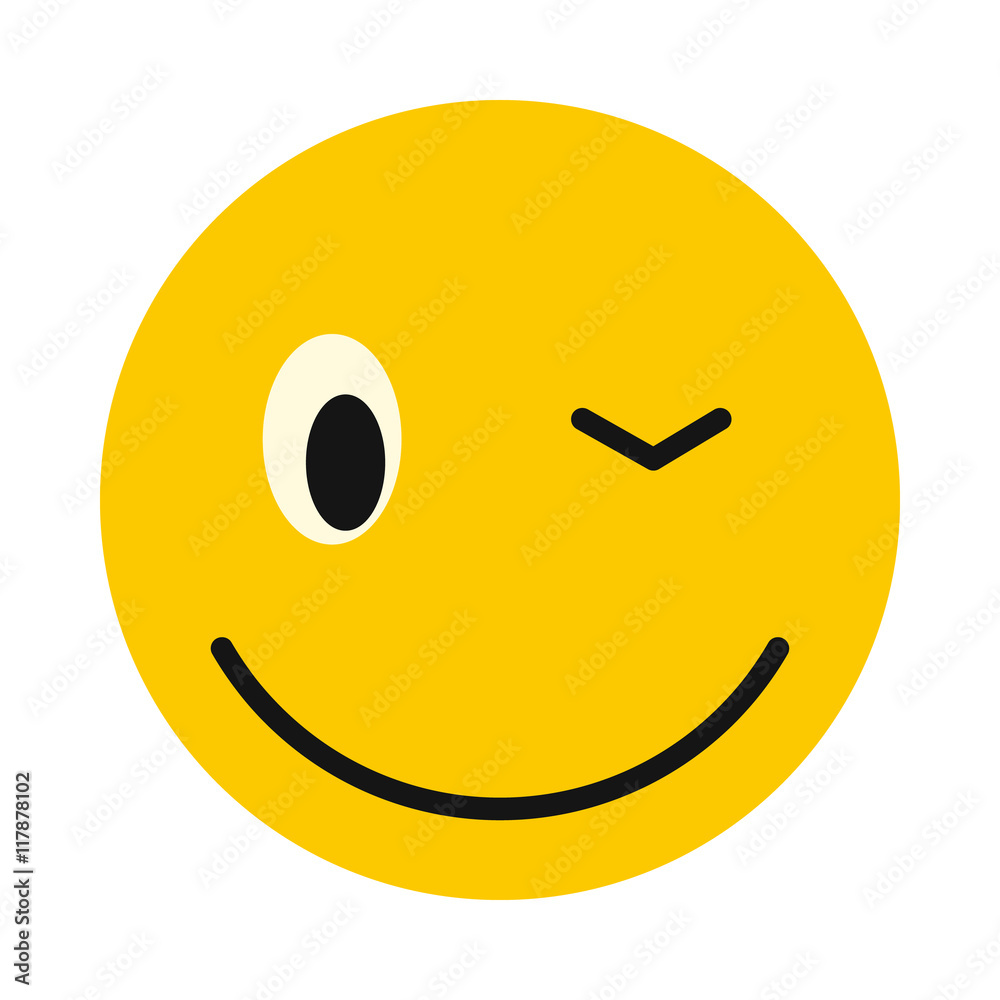 Winking smiley icon in flat style isolated on white background. Facial ...