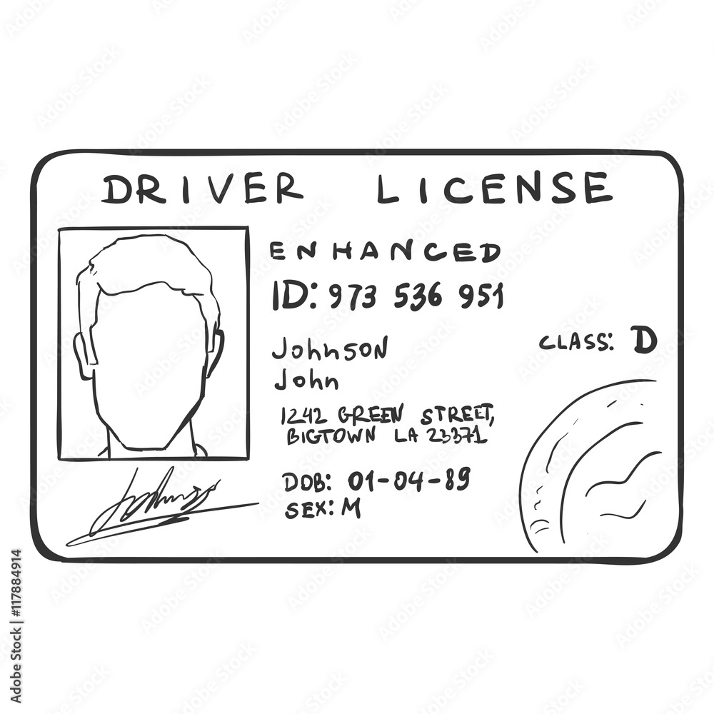 Vector Single Sketch Drivers Licence Stock Vector | Adobe Stock