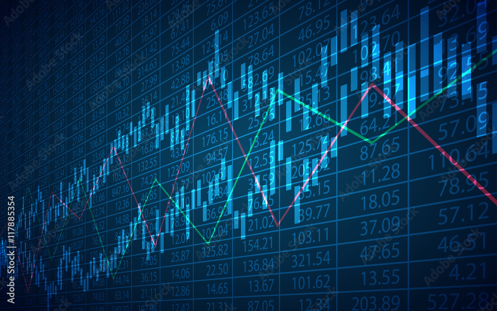 Abstract Business chart with trend line graph and stock numbers with ...