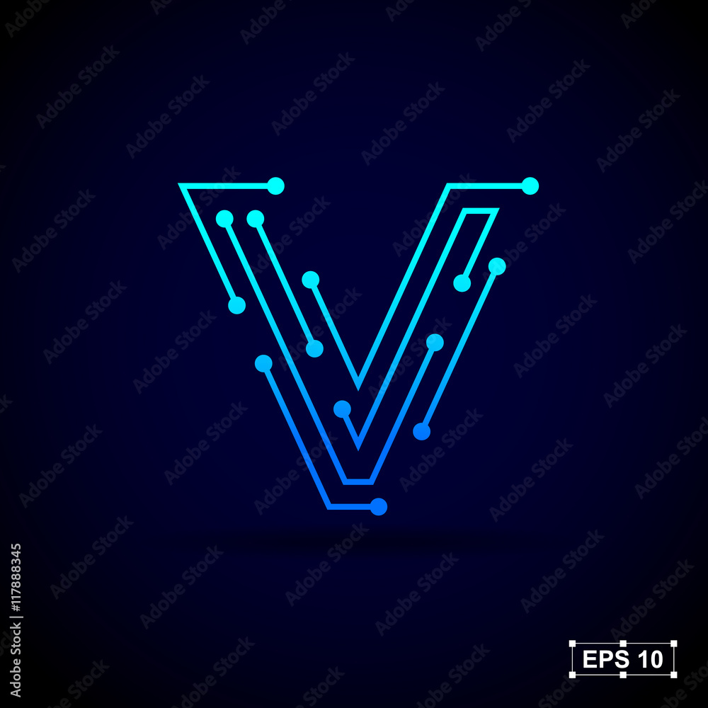 Letter V logo design template,Technology abstract dot connection cross ...