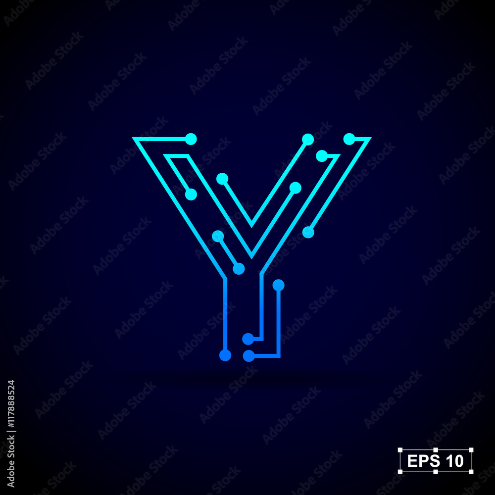 Letter Y logo design template,Technology abstract dot connection cross ...