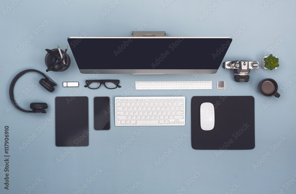 Top view office desk Stock Photo | Adobe Stock