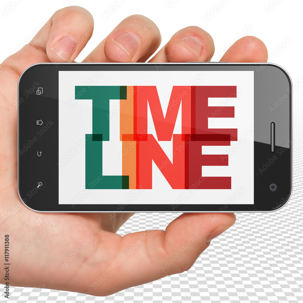 Timeline concept: Hand Holding Smartphone with Timeline on display ...