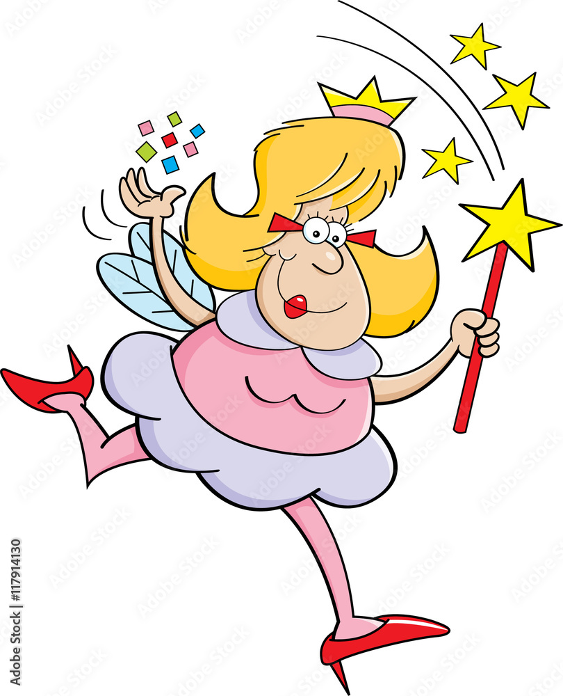 Cartoon illustration of a fairy godmother waving a magic wand. Stock ...
