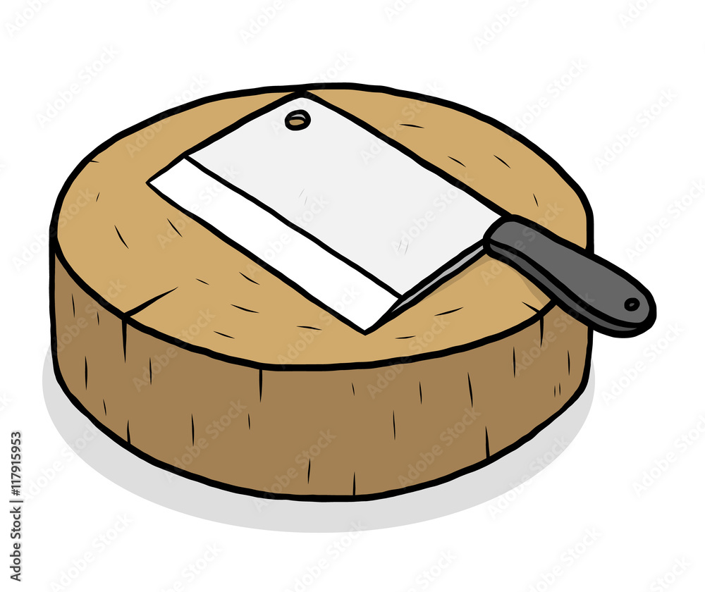 kitchen knife and chopping block / cartoon vector and illustration ...