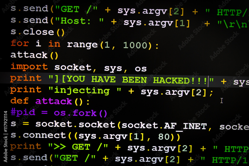 Graphic user interface with You've been hacked message, concept of ...