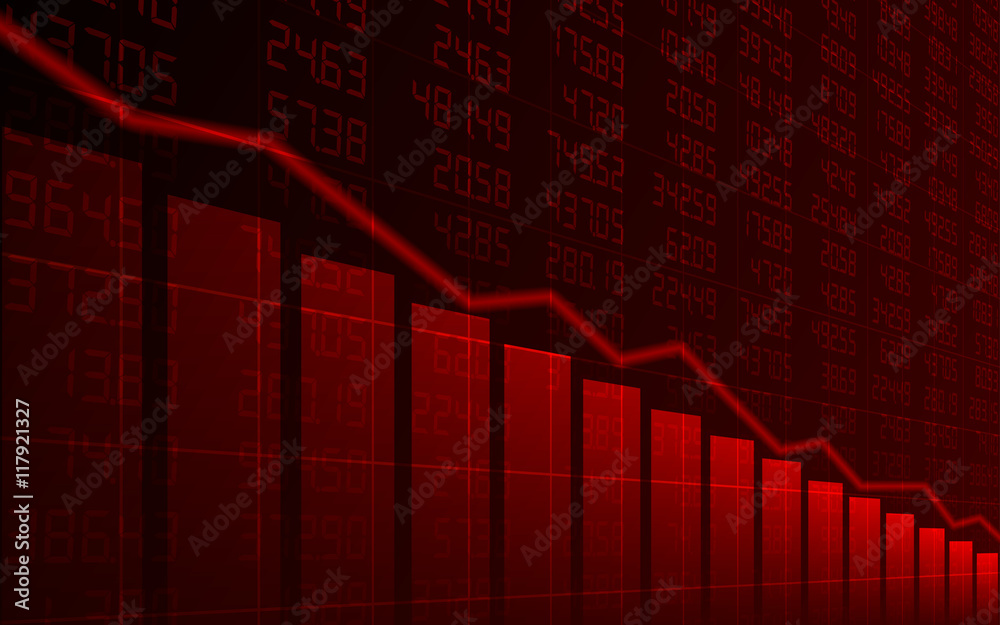 Abstract Business chart with downtrend line graph, bar chart and stock ...