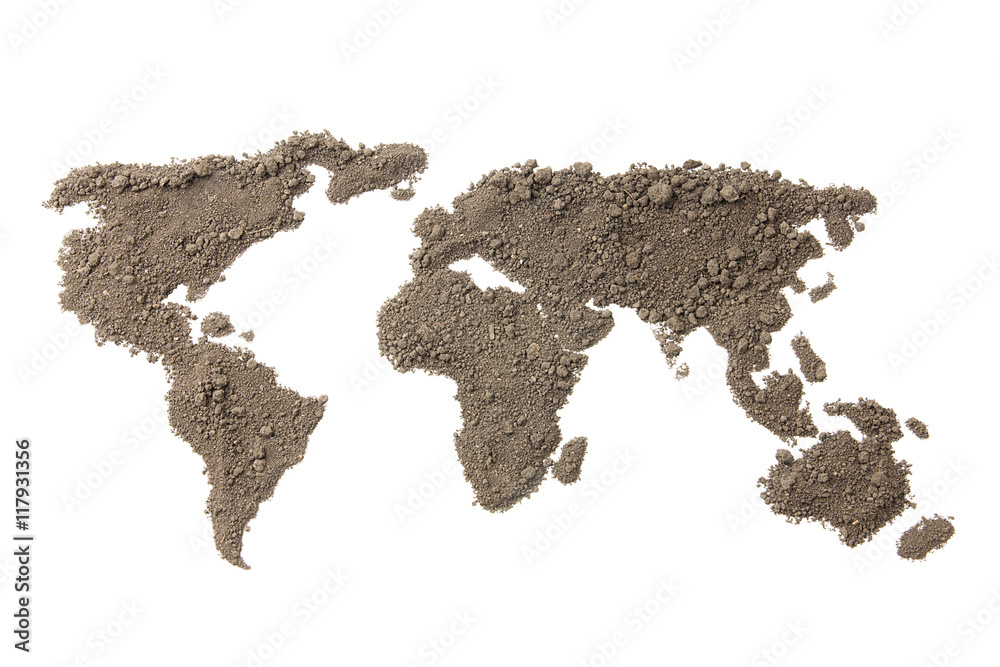 World map with the texture of the soil on white background Stock Photo ...