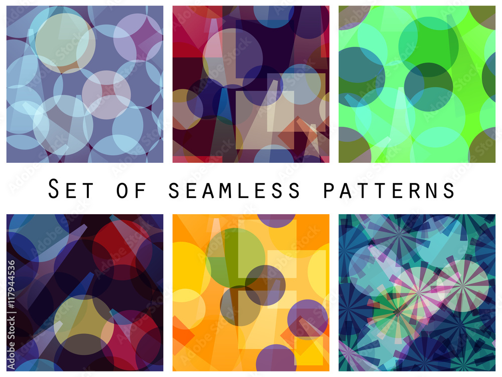 Seamless pattern of transparent geometric shapes. A set of abstract ...