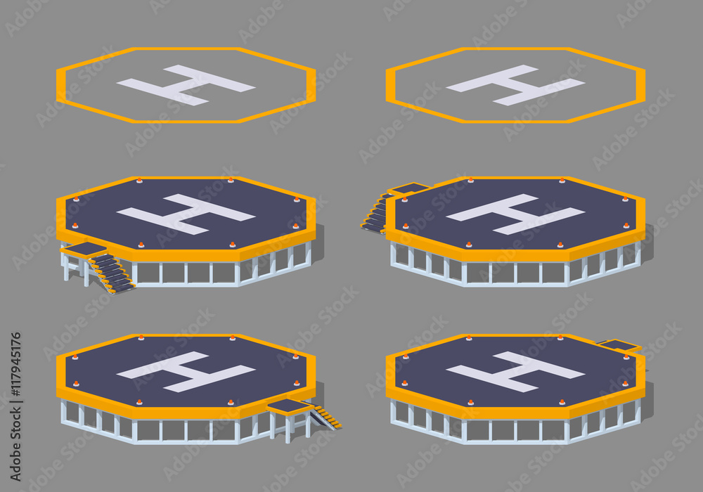 Heli pad. 3D lowpoly isometric vector illustration. The set of objects ...