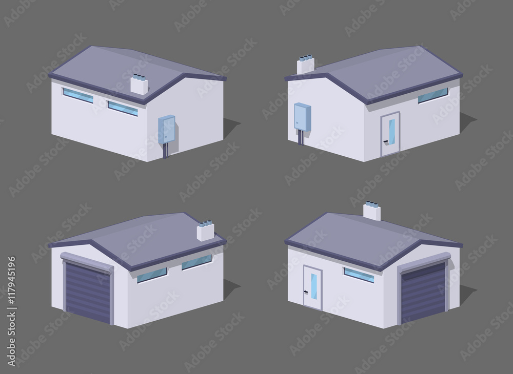 White garage. 3D lowpoly isometric vector illustration. The set of ...