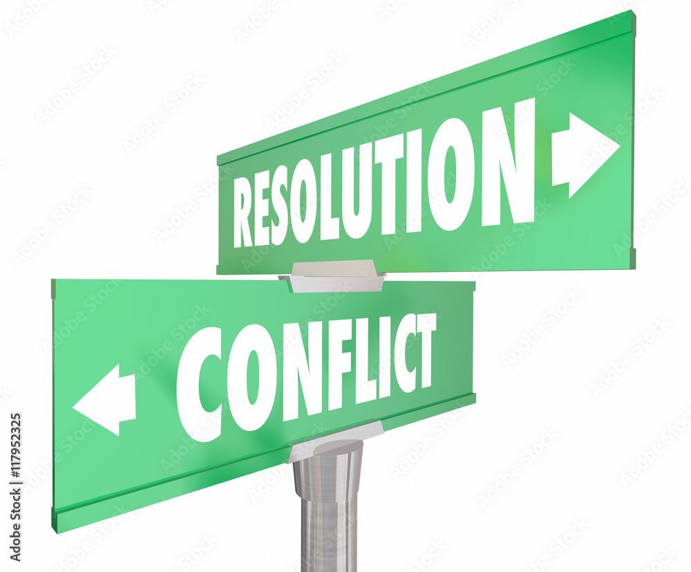 Conflict Vs Resolution 2 Two Way Road Street Signs 3d Illustrati Stock ...