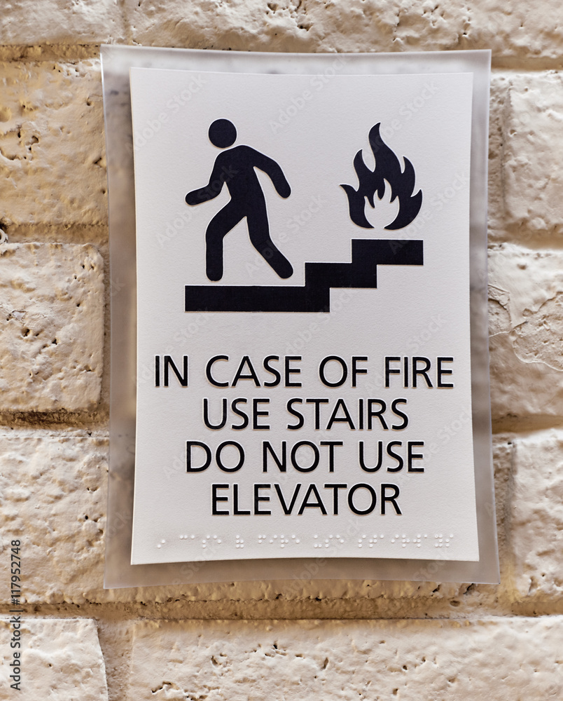 In Case of Fire Warning Sign Stock Photo | Adobe Stock