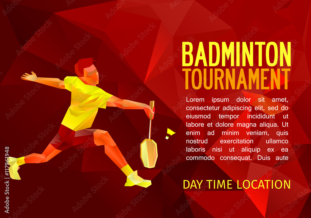 Badminton player, vector illustration with empty space for poster ...