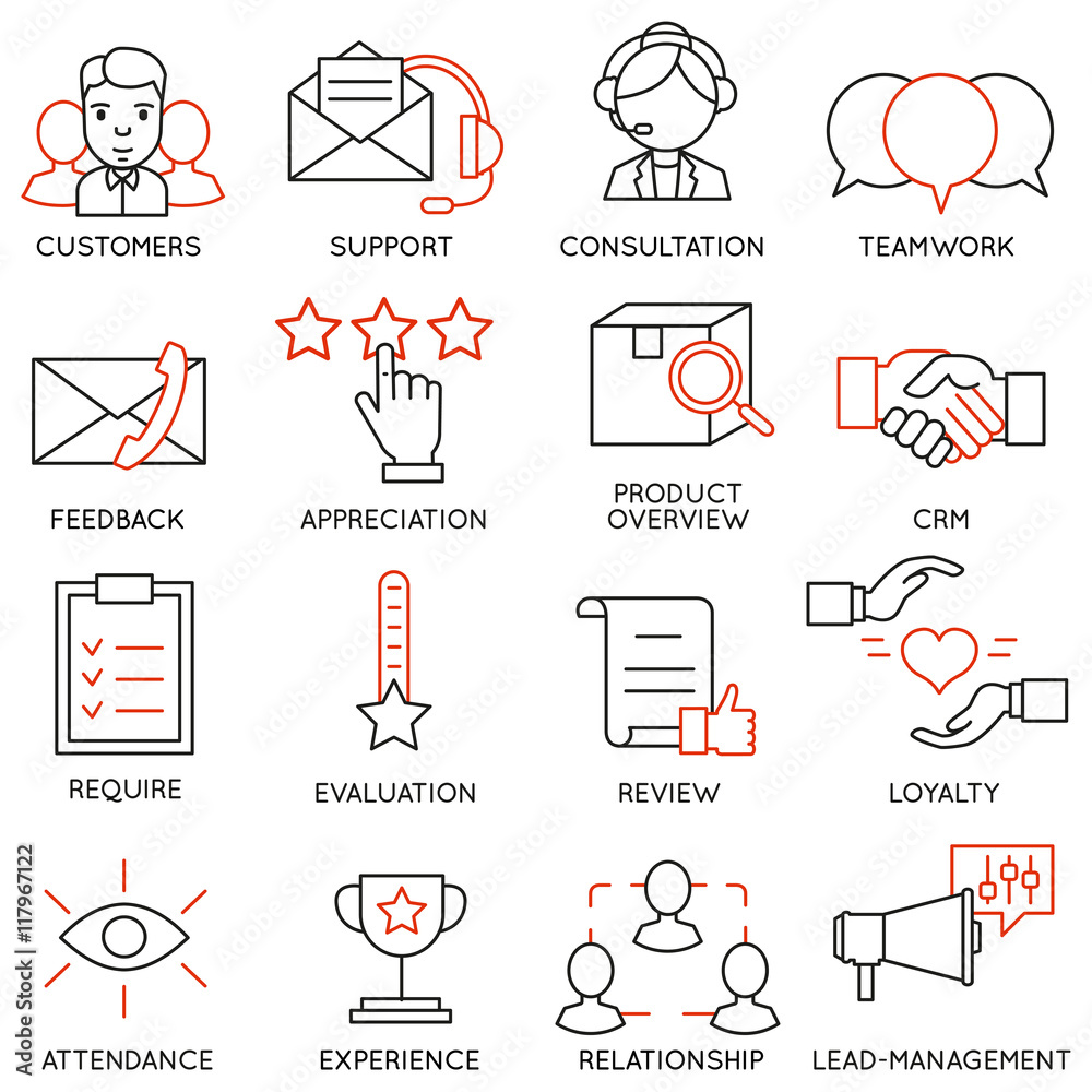 Vector set of 16 icons related to business management, strategy, career ...