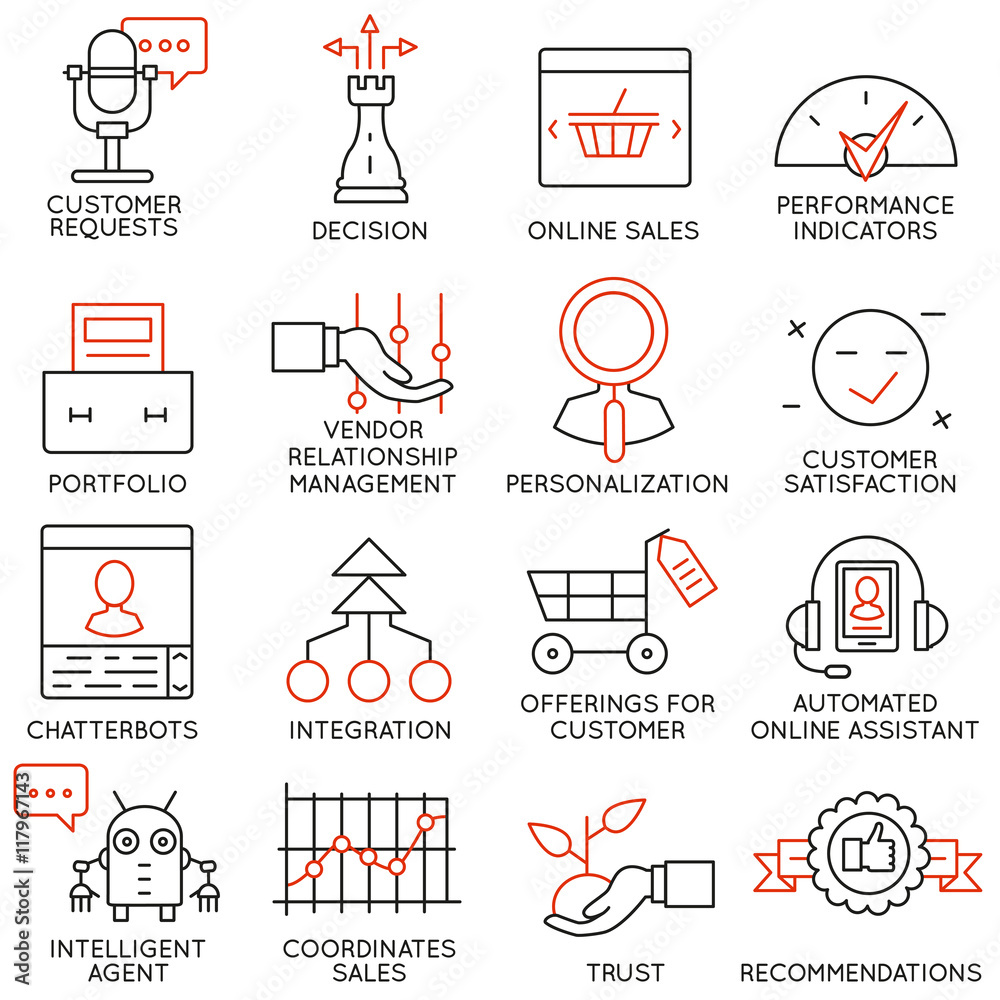 Vector set of 16 icons related to business management, strategy, career ...