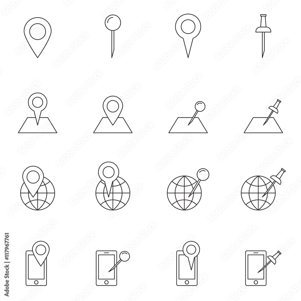 Outline location icon set isolated on white background Stock ...