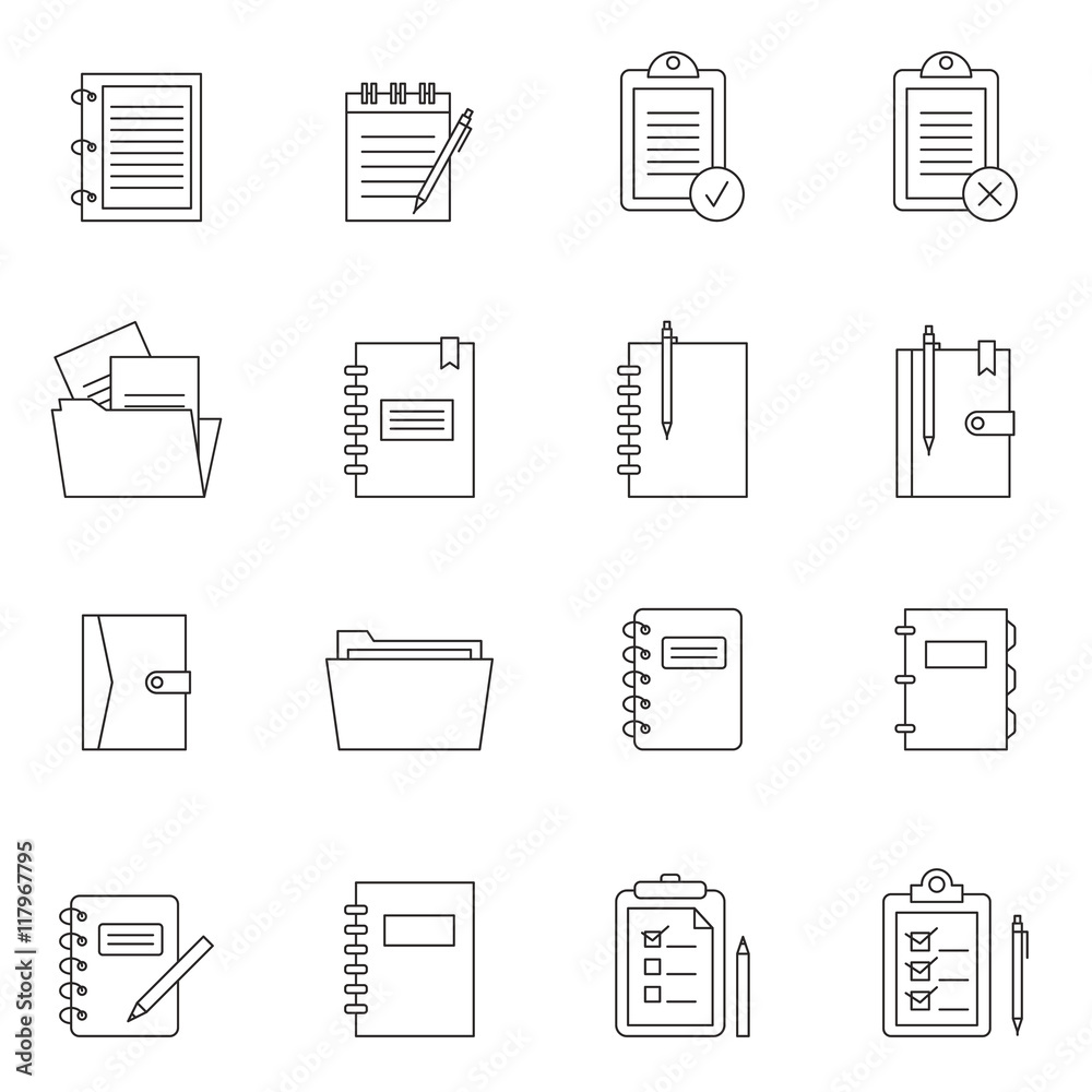 Outline document notes icon set isolated on white background Stock ...