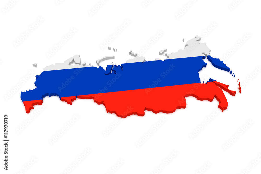 3d Illustration of Russia Map With Russian Flag Isolated On White ...