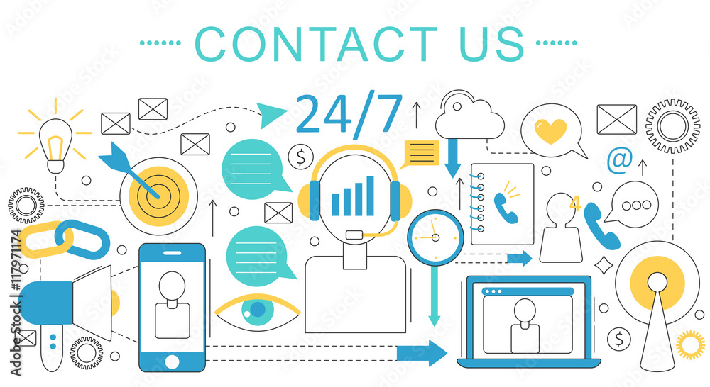 Vector elegant thin line flat modern Art design Contact us support ...