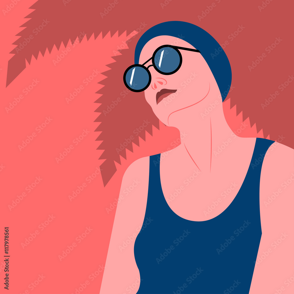 Swimmer Vector illustration Beautiful female swimmer with glasses on ...