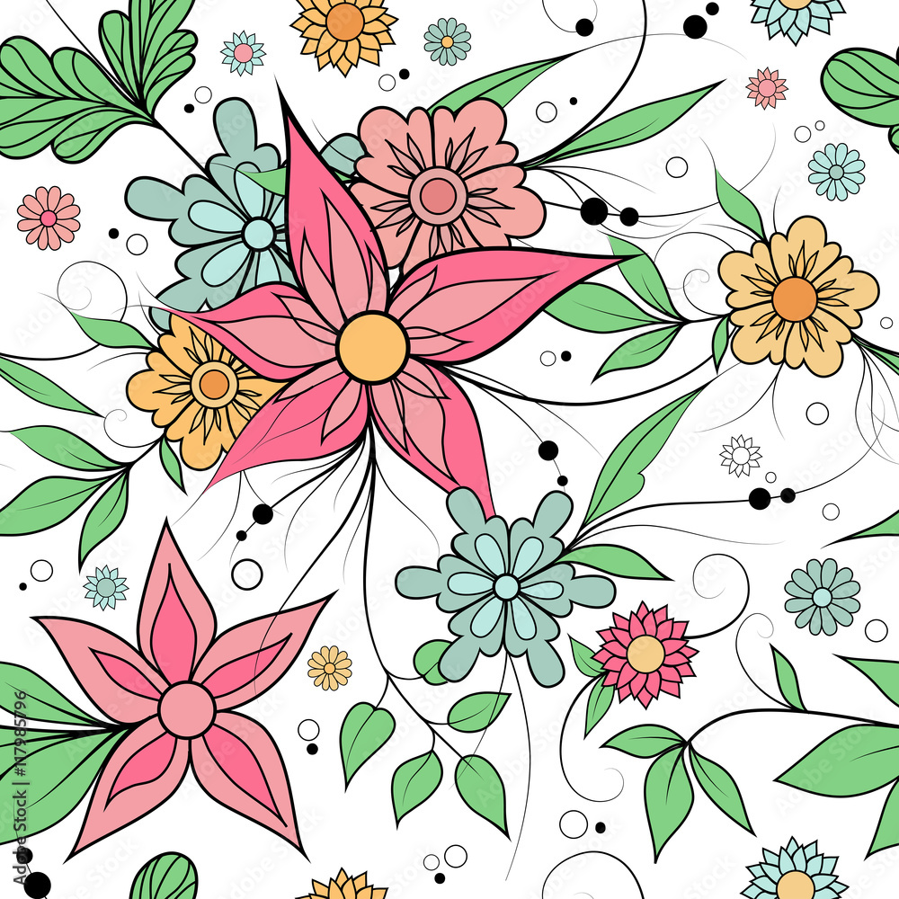 Colorful seamless floral repeating pattern for textile or wallpaper ...