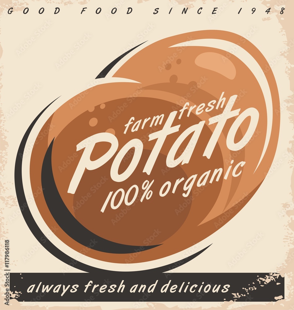 Potatoes retro label design with farm fresh organic potato Stock Vector ...