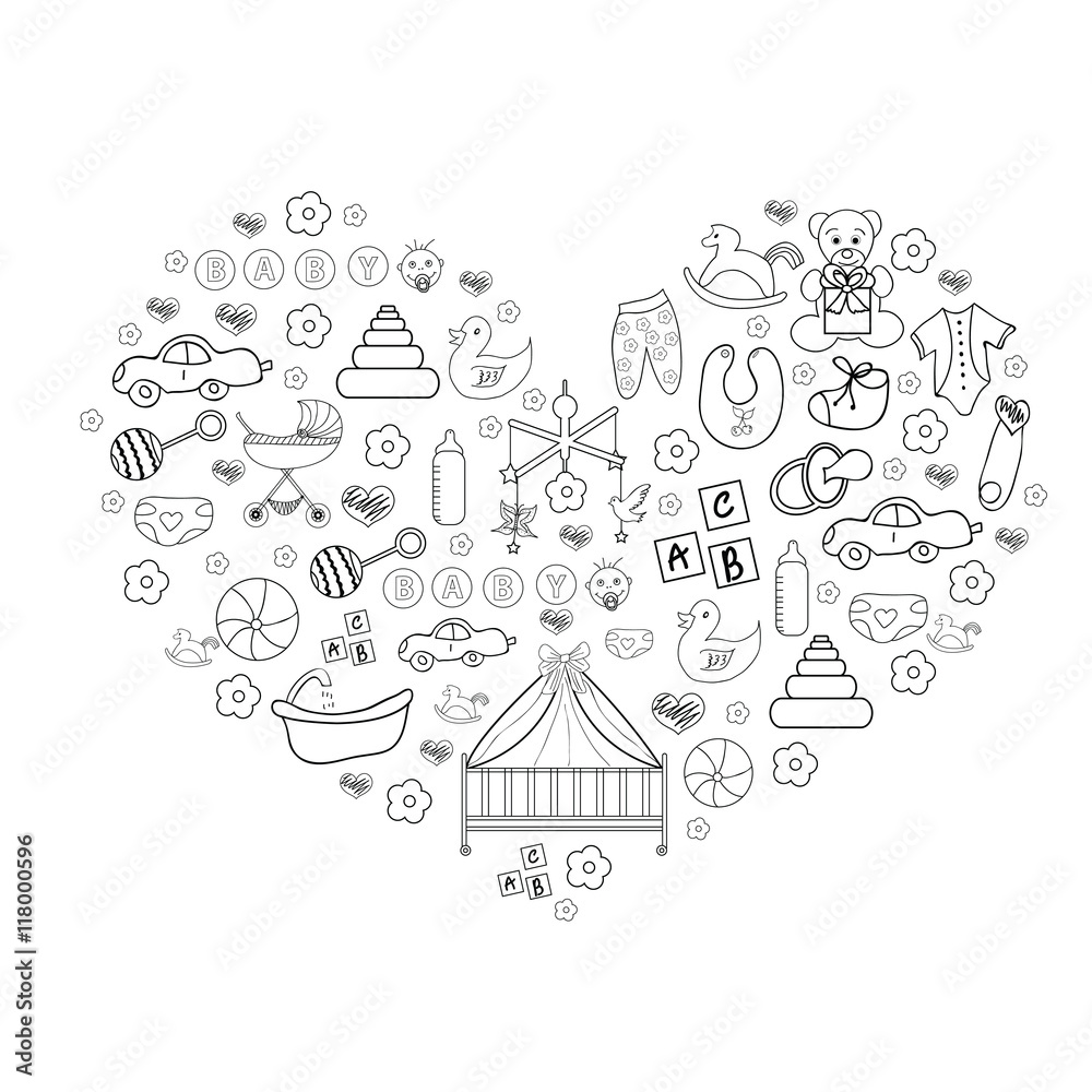 Baby icons, hand drawing, doodle style. Vector illustration Stock ...