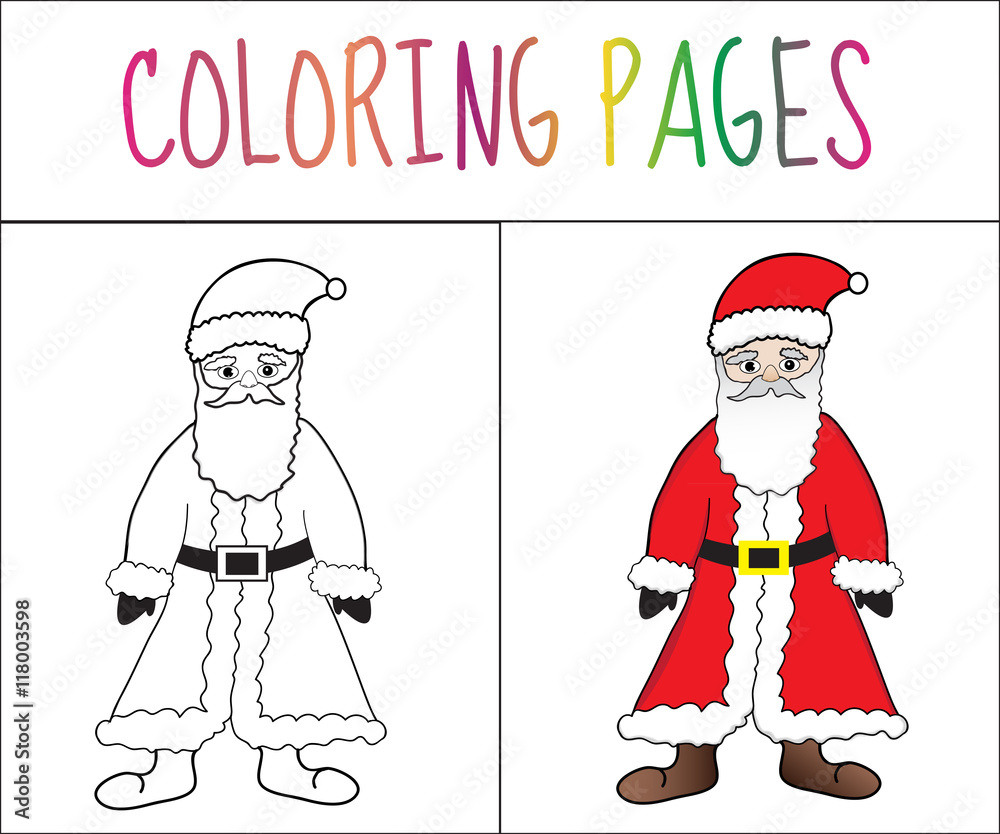 Coloring book page Santa Claus. Sketch and color version. Coloring for ...