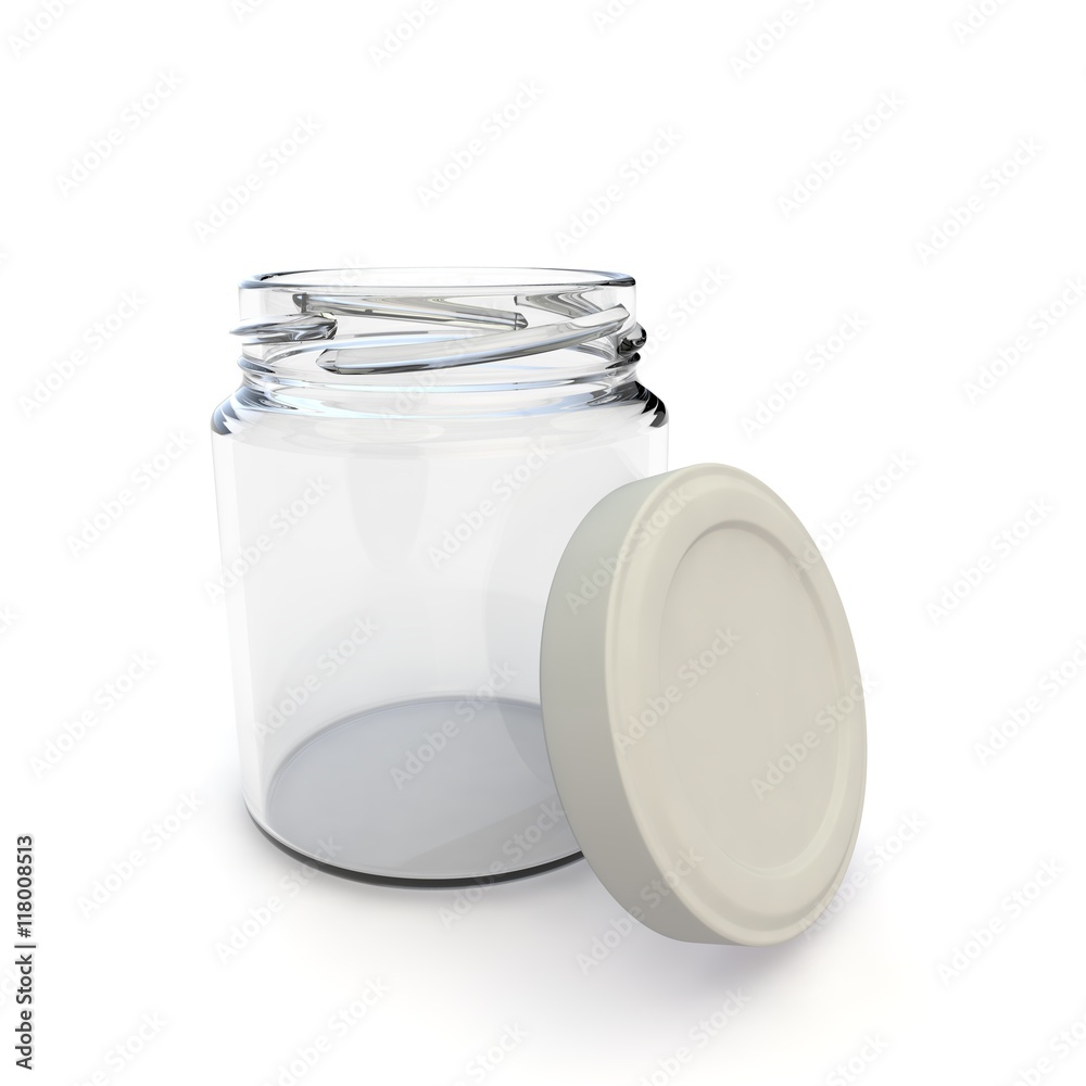 Empty open jar with the label for baby food, purees, cereals, jams and ...