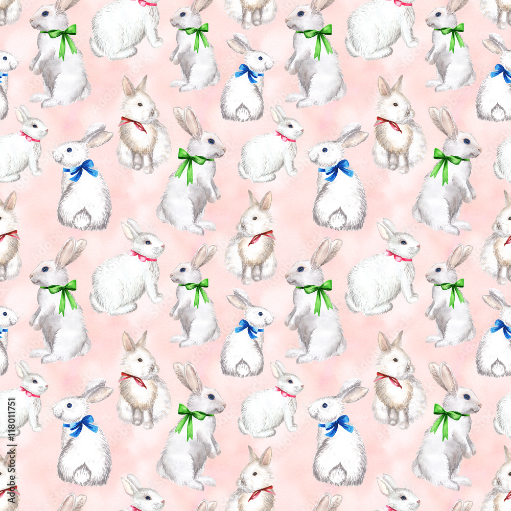 white rabbits on pink background Stock Illustration | Adobe Stock
