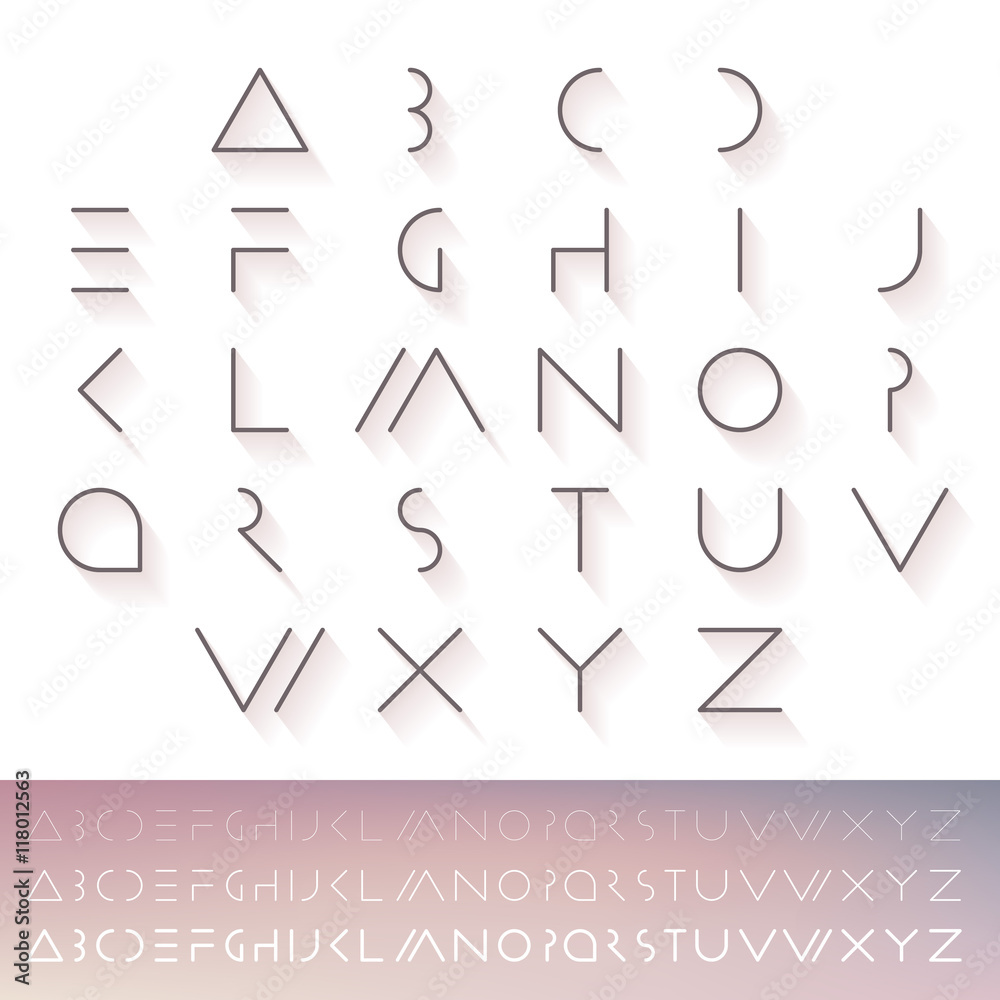 Thin minimal futuristic typeface. Alphabet set. Hipster font. Linear ... Thin minimal futuristic typeface. Alphabet set. Hipster font. Linear ...
