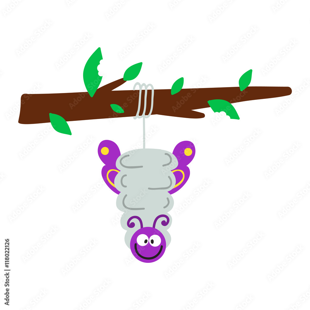 Cute hand drawn crawling caterpillar tree insect element funny little ...