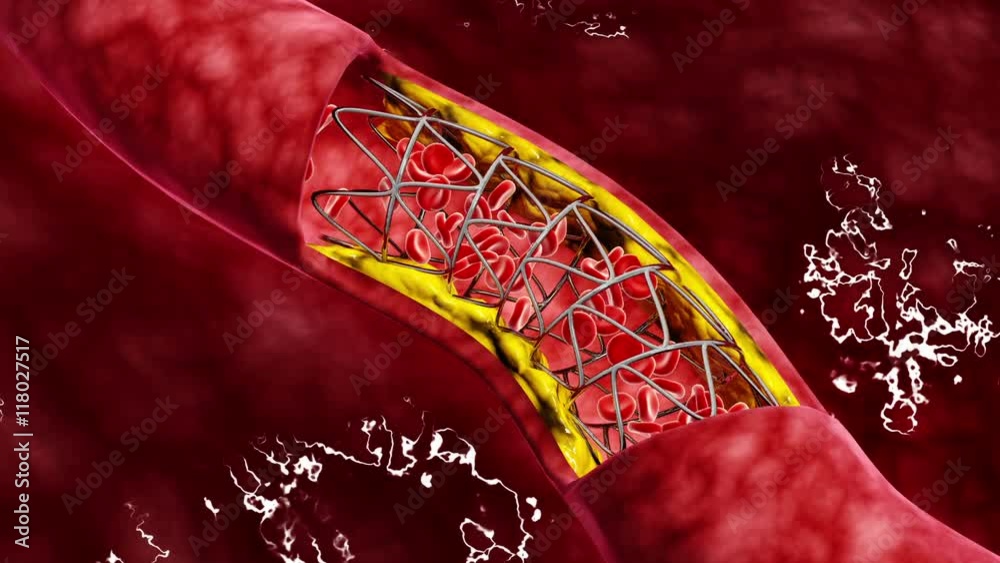 Animation of an artery cross-section with blood flow, fat plaque and ...