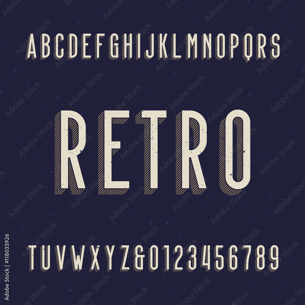 Retro alphabet font. Type letters and numbers. Vector typography for ...