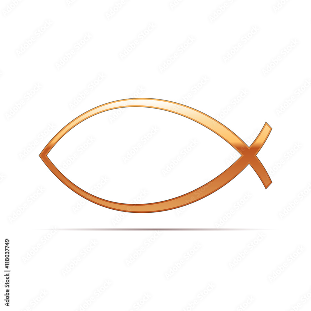 Gold Christian fish icon on white background. Vector Illustration Stock ...