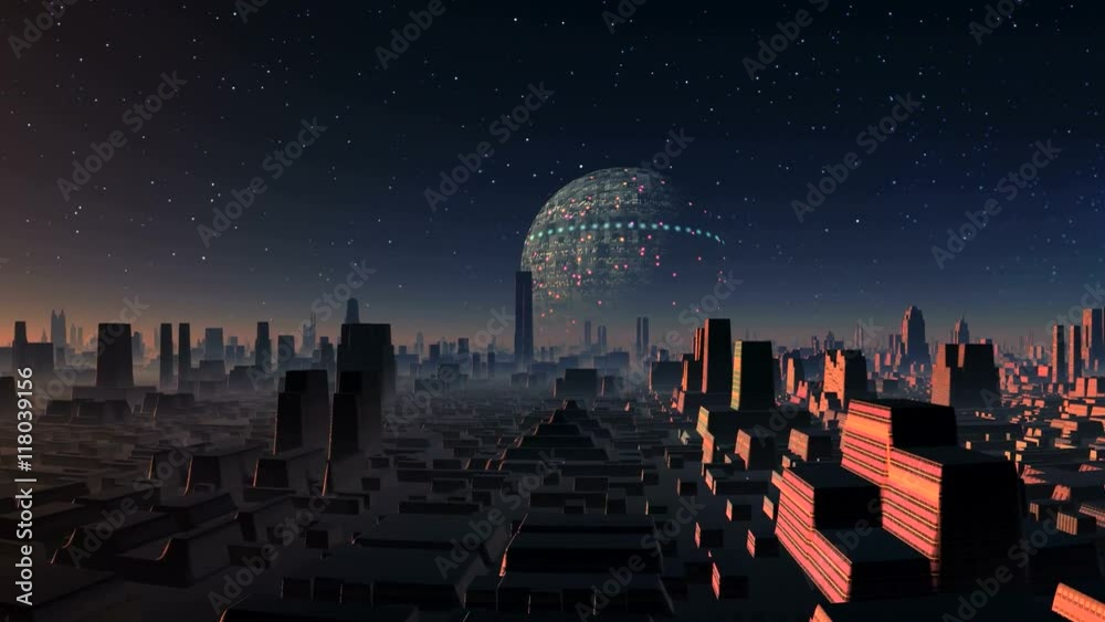 Huge UFO Over Alien City. From the depths of space is approaching a ...