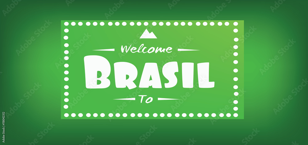 Welcome to brasil card over green background, in outlines. Digital ...