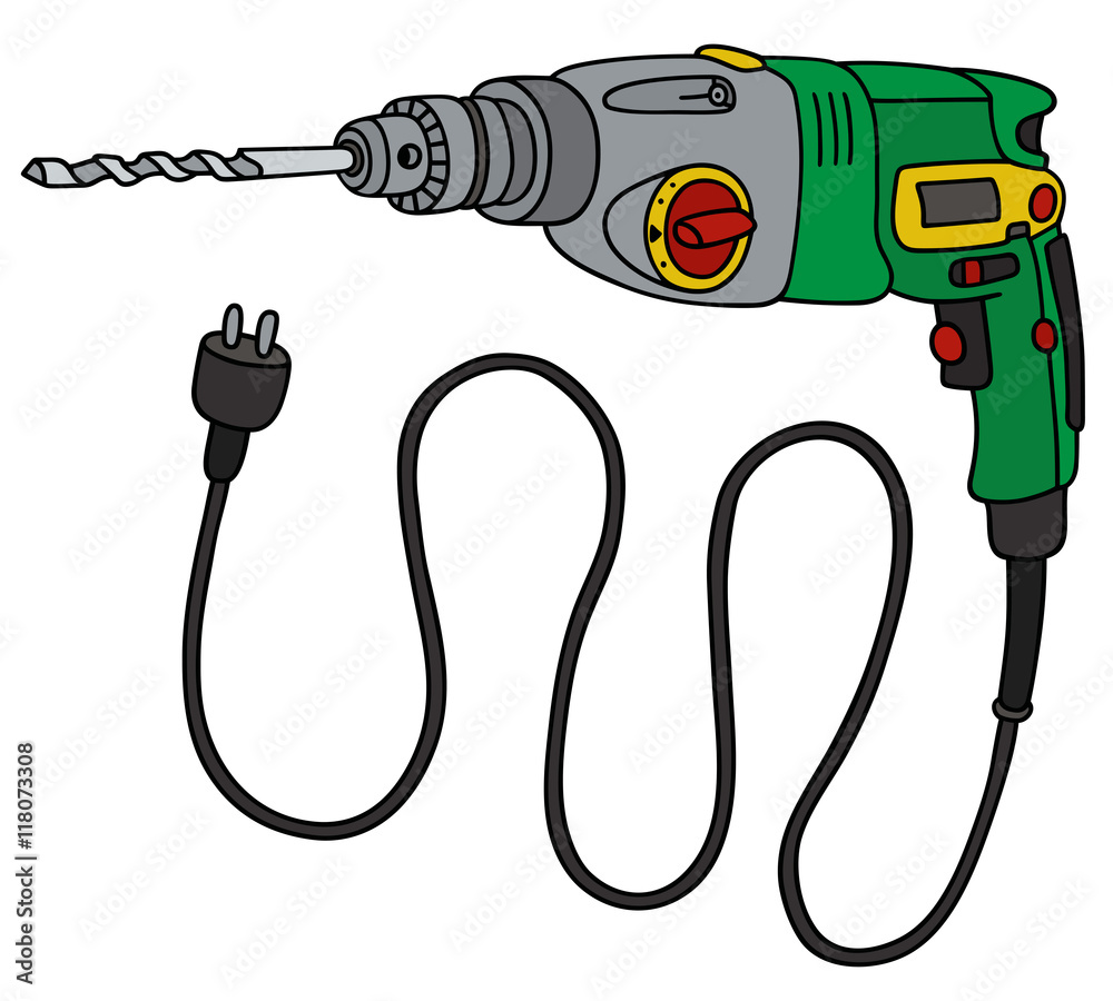 Green electric impact drill / Hand drawing, vector illustration Stock ...