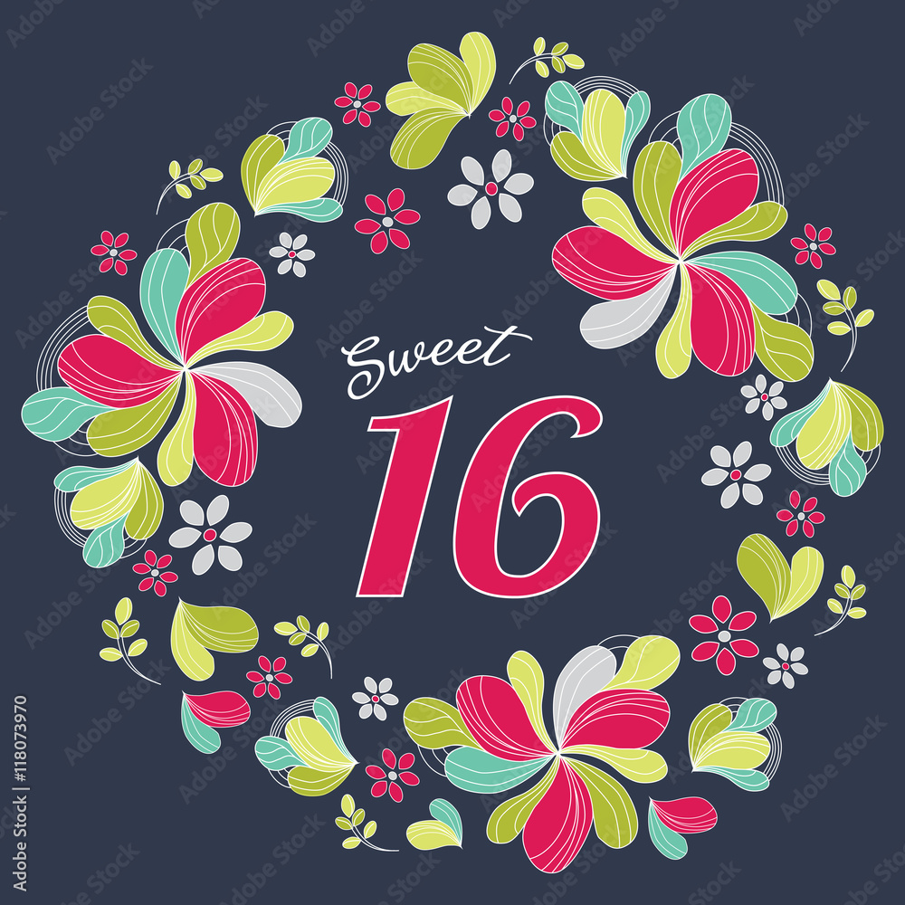 Sweet Sixteen Birthday Card Invitation Template, Sign, Logo - Vector ...