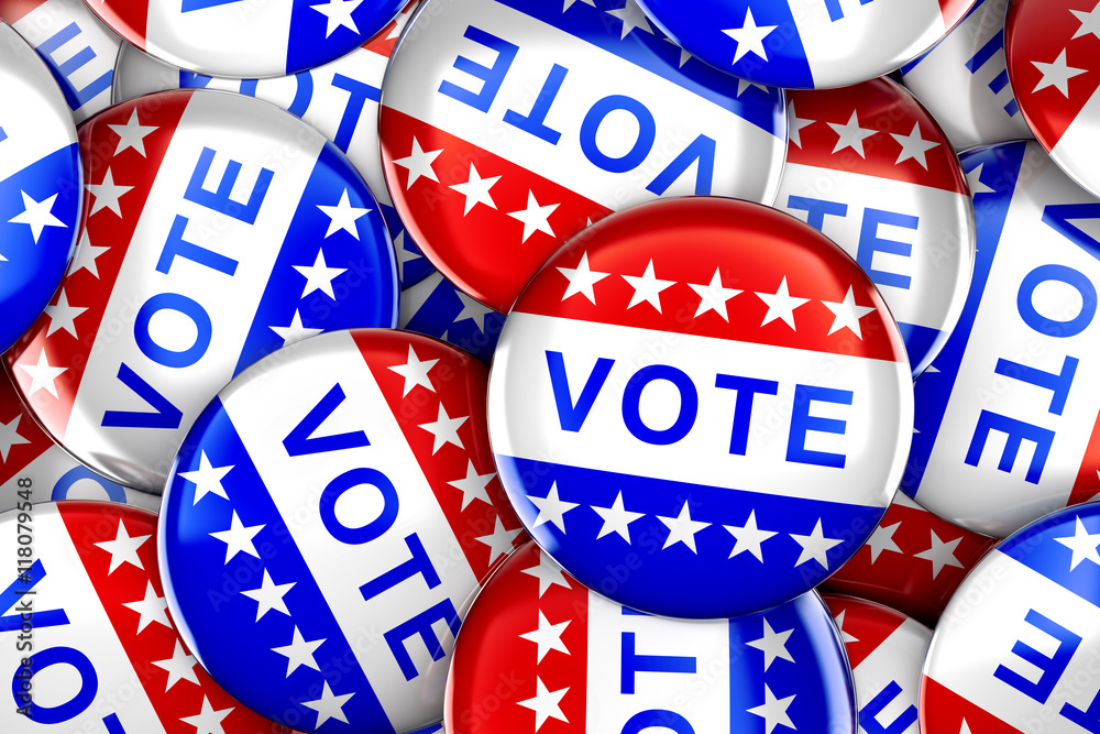 Vote button in red, white, and blue with stars Stock Illustration ...