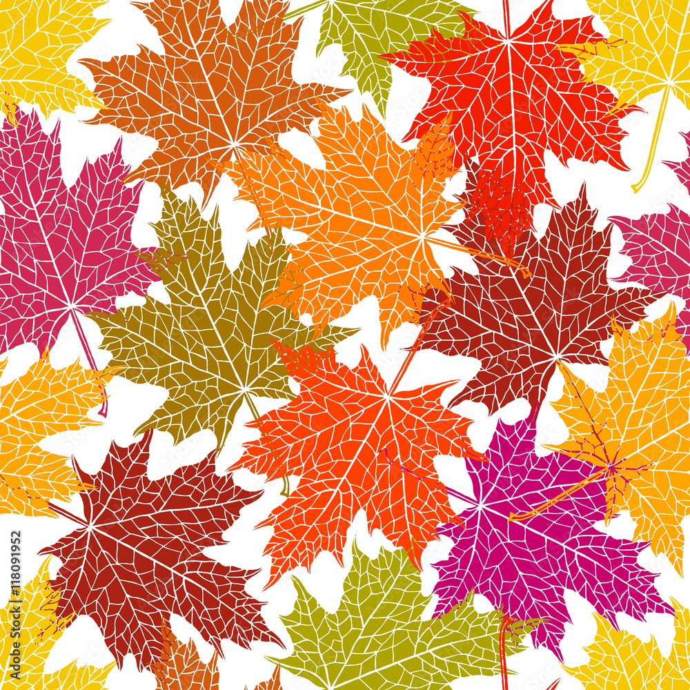 Vector seamless pattern of silhouette of a hand-drawn inversion maple ...