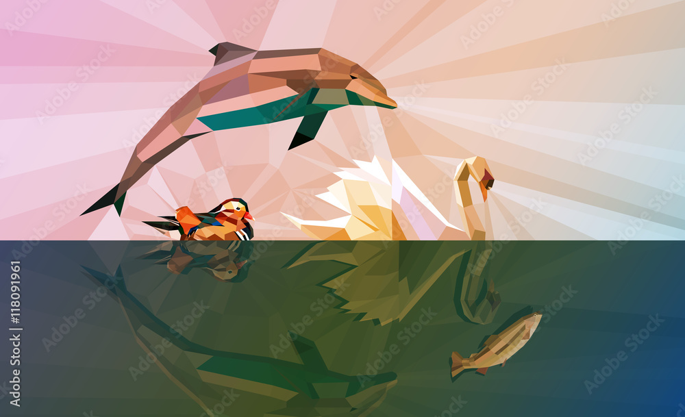 Water is our LIFE - Four water animals background in movement in LOW ...